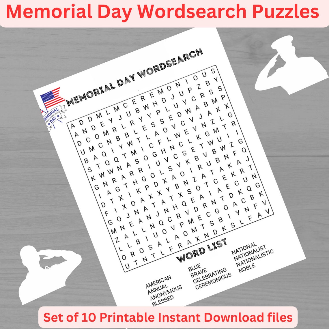 Memorial Day Word Searches 10 Printable Instant Download Puzzles - Etsy
