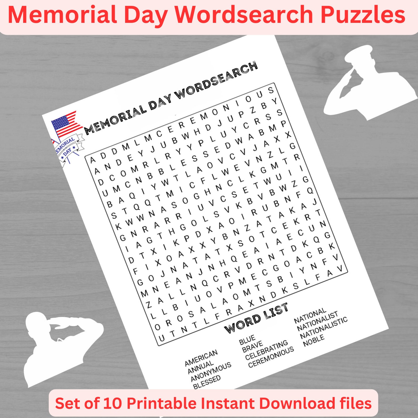 Memorial Day Word Searches 10 Printable Instant Download Puzzles - Etsy