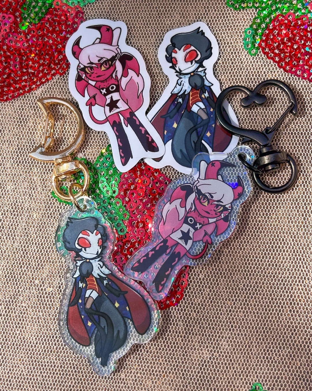 Stolas and Verosika Keychain + Sticker 2” / Helluva Boss / Holographic ...