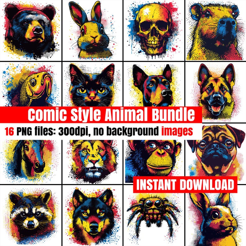 Comic Style Animal Illustrations, PNG Digital Images, No Background ...