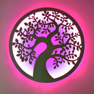 LED Lighted Tree of Life Wall Art, Round Tree LED Sign, Wood Tree Wall ...
