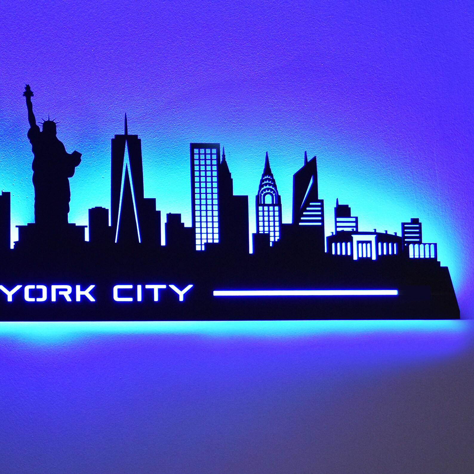42" LED Lighted New York City Skyline Wall Art, Lighted City Skyline ...