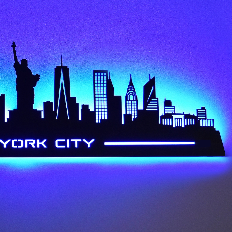 42 LED Lighted New York City Skyline Wall Art Lighted - Etsy