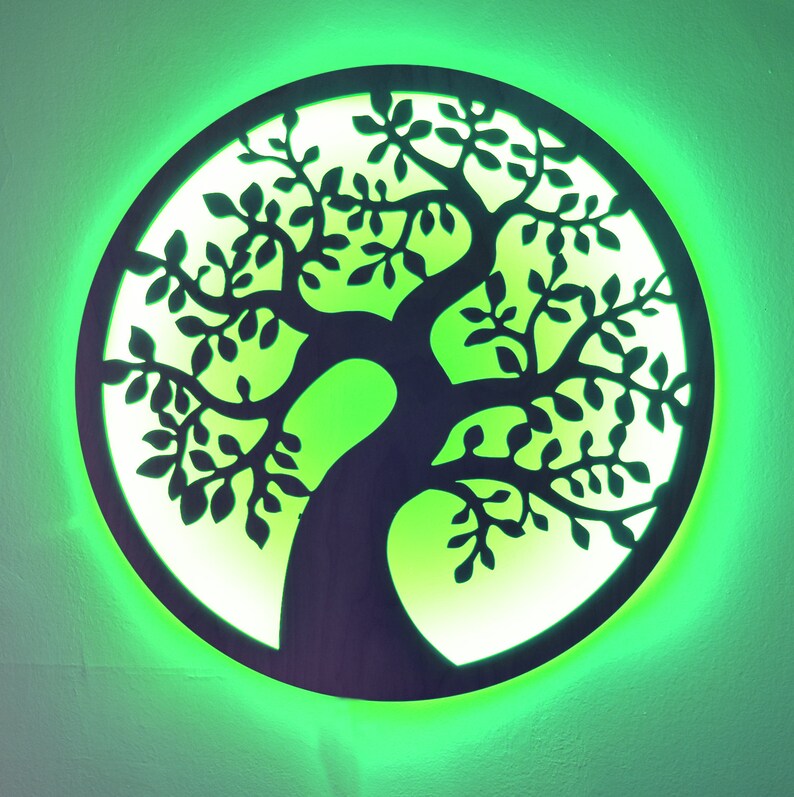 LED Lighted Tree of Life Wall Art Round Tree LED Sign Wood - Etsy