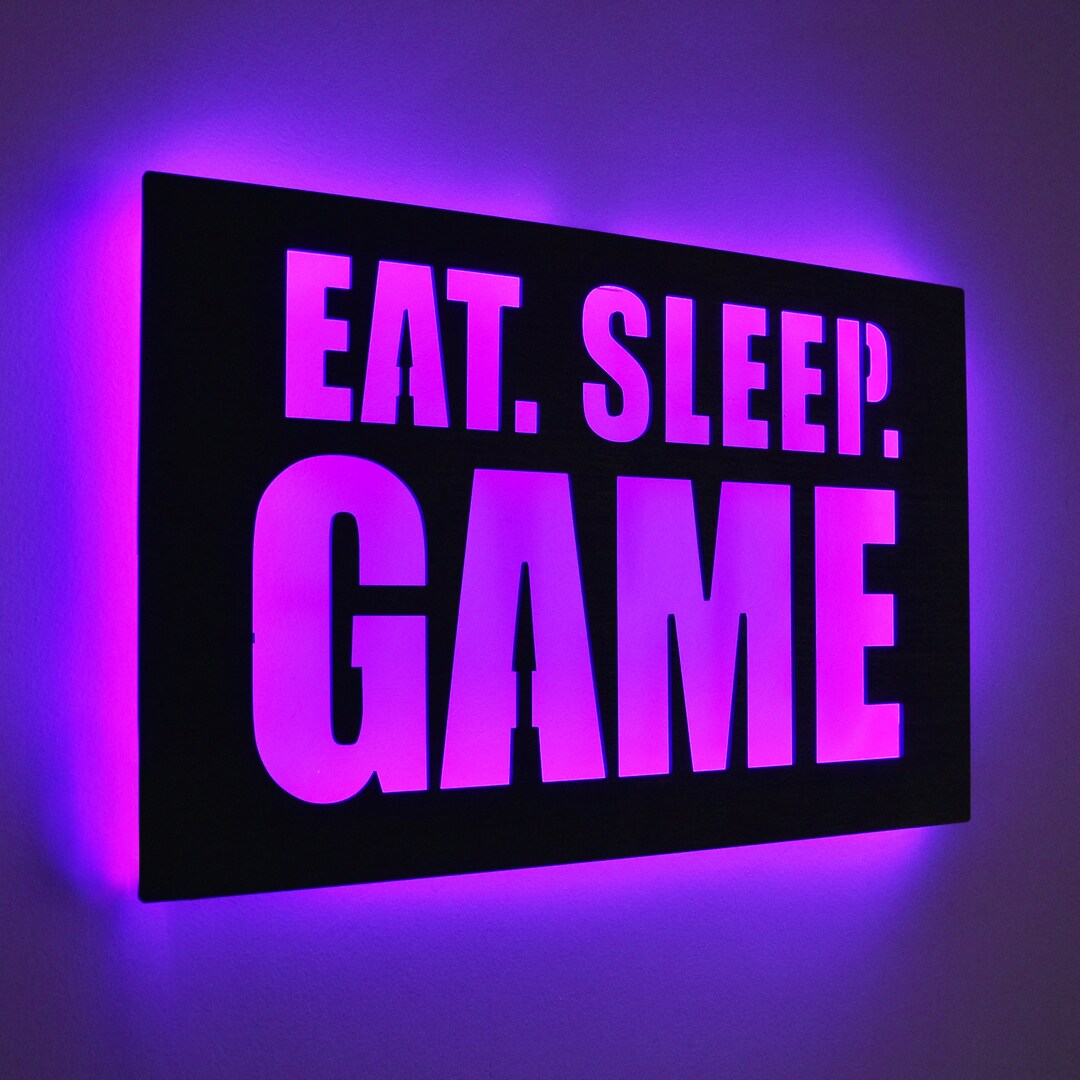 24 LED Lighted Eat Sleep Game Sign, Gamer Gift, Game Room Light, Video ...
