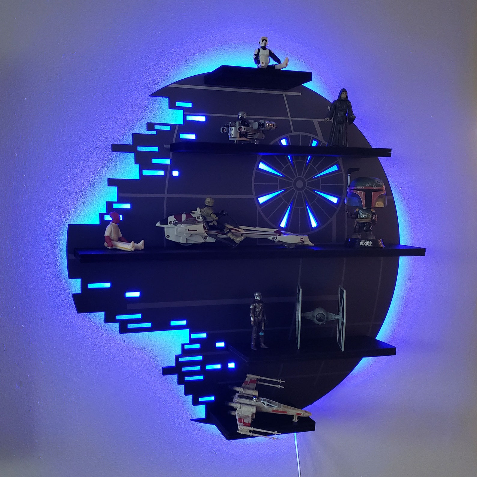 Death Star Display Shelf, LED Lighted Sign, Death Star Wars Wall Decor ...
