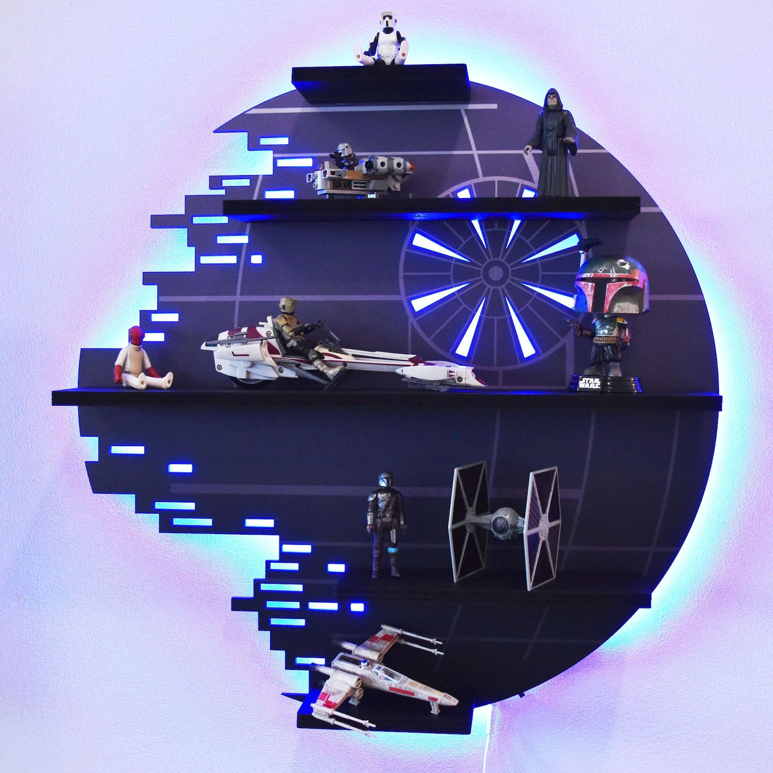 Death Star Display Shelf, LED Lighted Sign, Death Star Wars Wall Decor ...