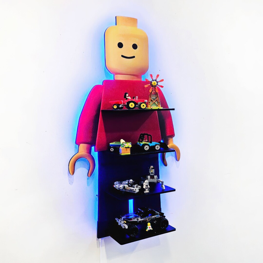 Giant Building Bricks Minifigure Man Shelf, 33 LED Lighted Display ...