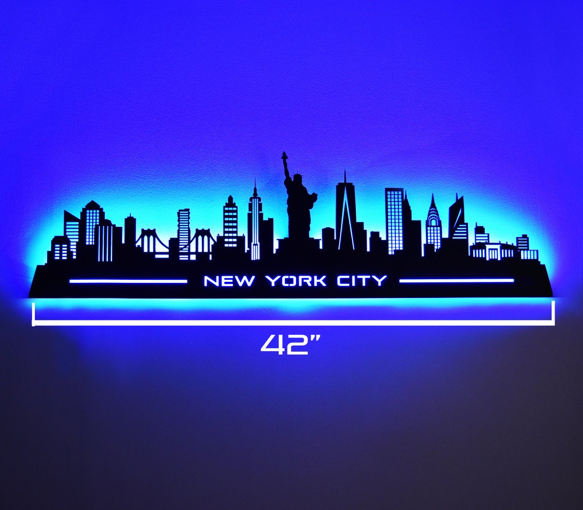 42" LED Lighted New York City Skyline Wall Art, Lighted City Skyline ...