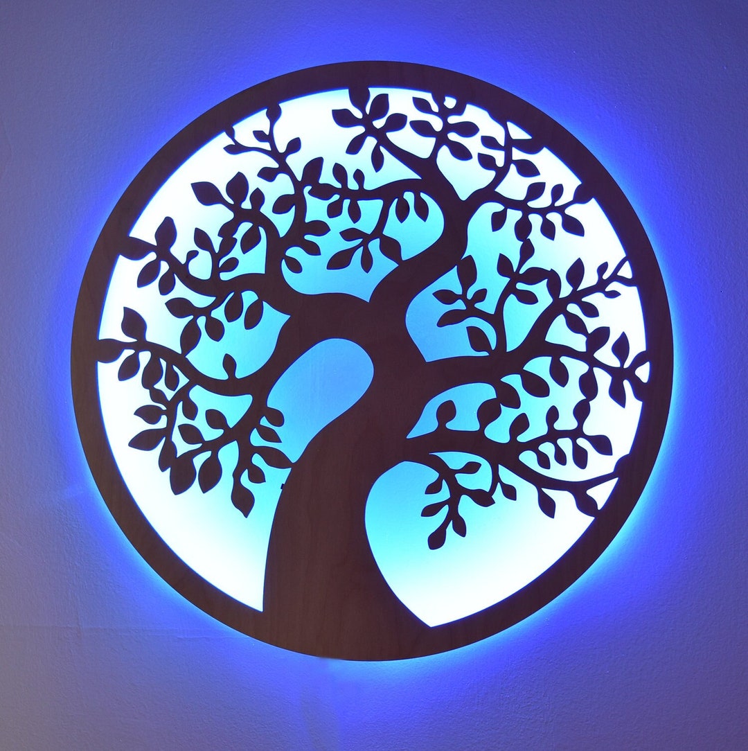 LED Lighted Tree of Life Wall Art, Round Tree LED Sign, Wood Tree Wall ...
