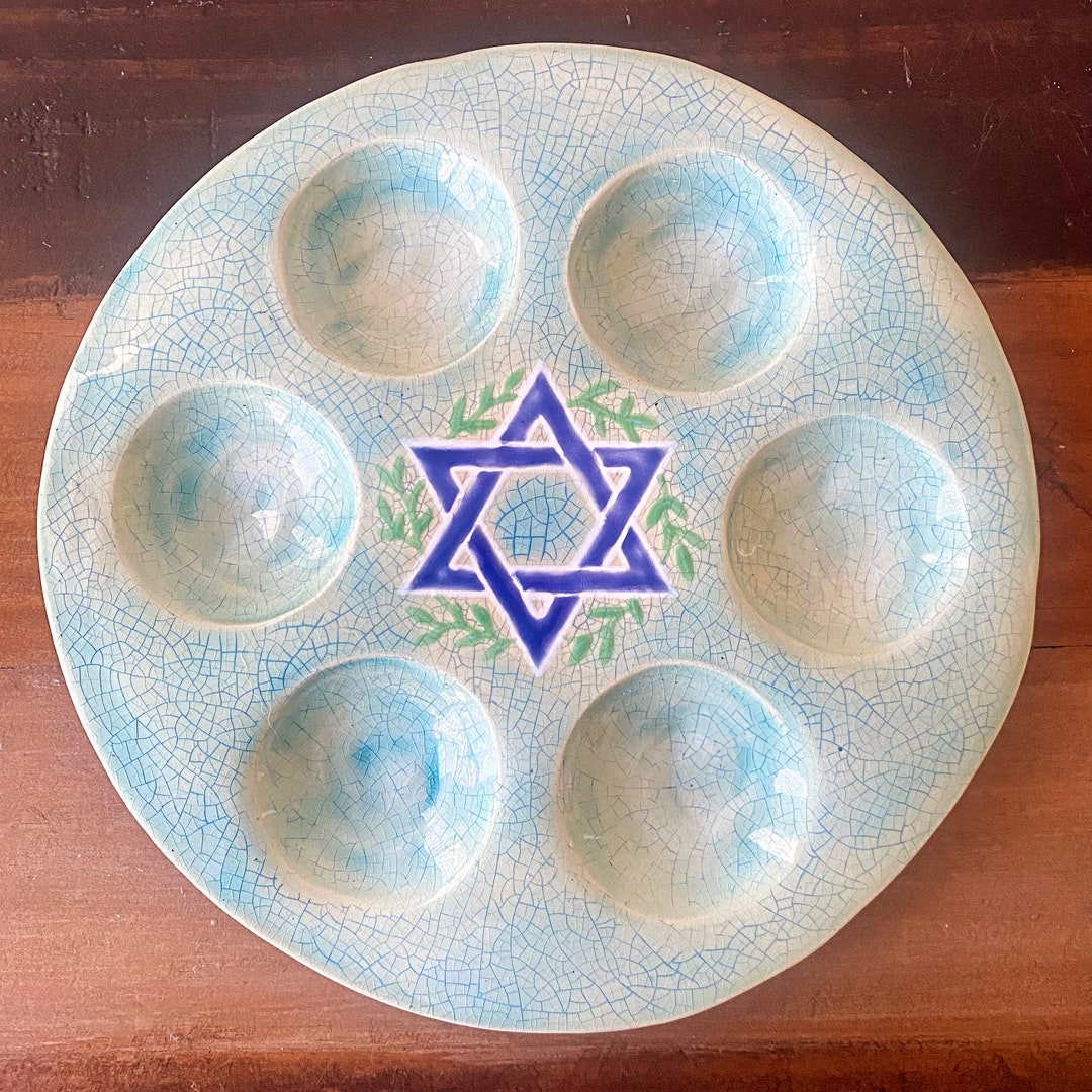Handmade Ceramic Seder Plate Aqua Crackle Star of David - Etsy