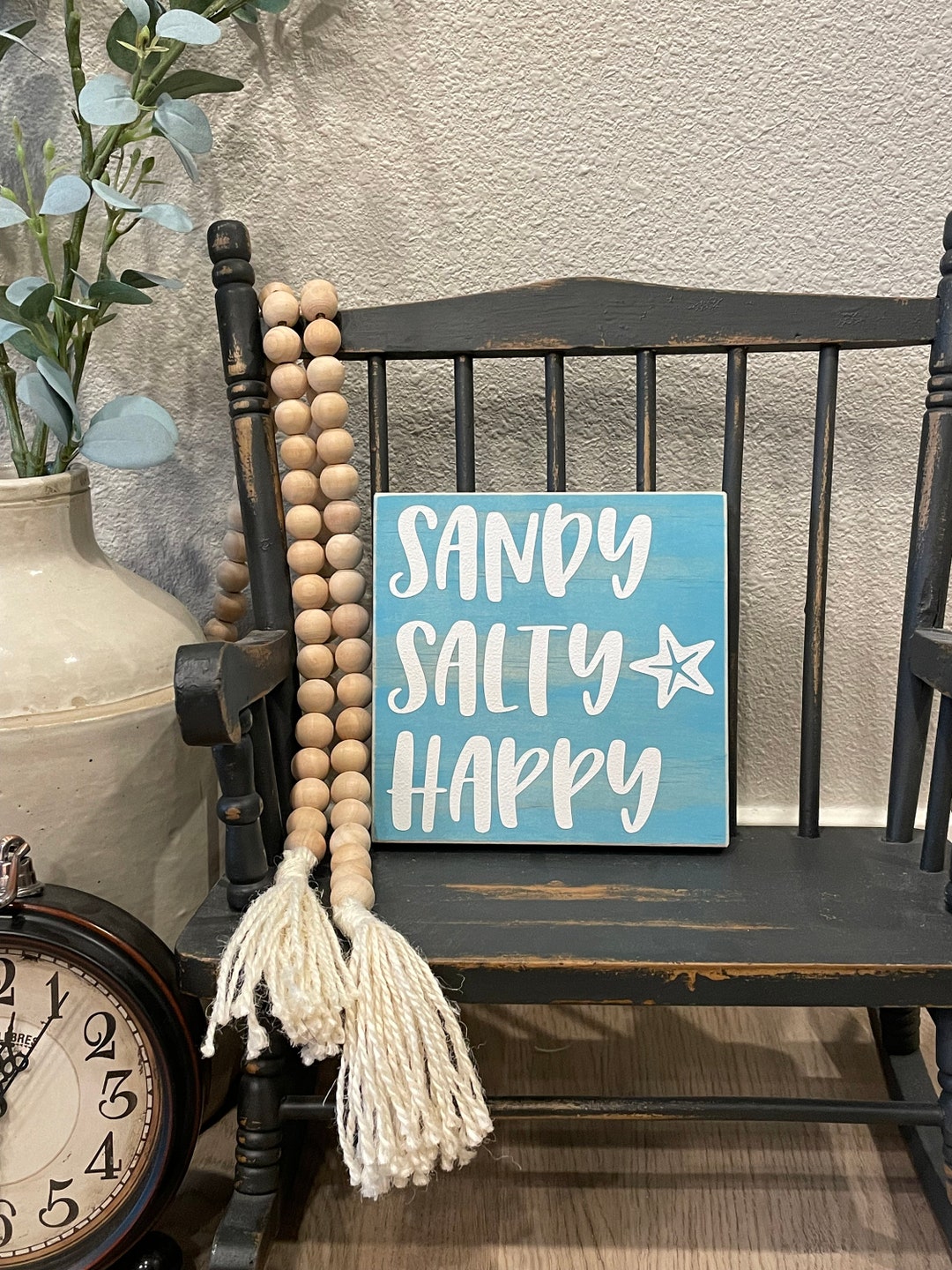 Beach Wood Sign, Sandy, Salty, Happy, Small Wood Sign, Beach Home Decor ...