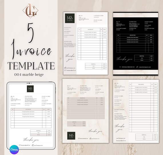 Template Invoice Marble Beige - Etsy