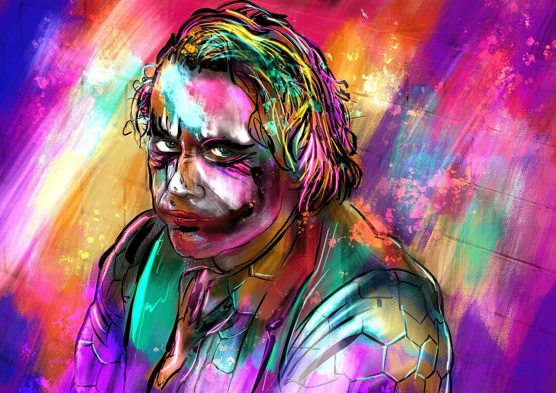 Vibrant Heath Ledger Joker Art Print Capturing the Iconic Dark Knight ...