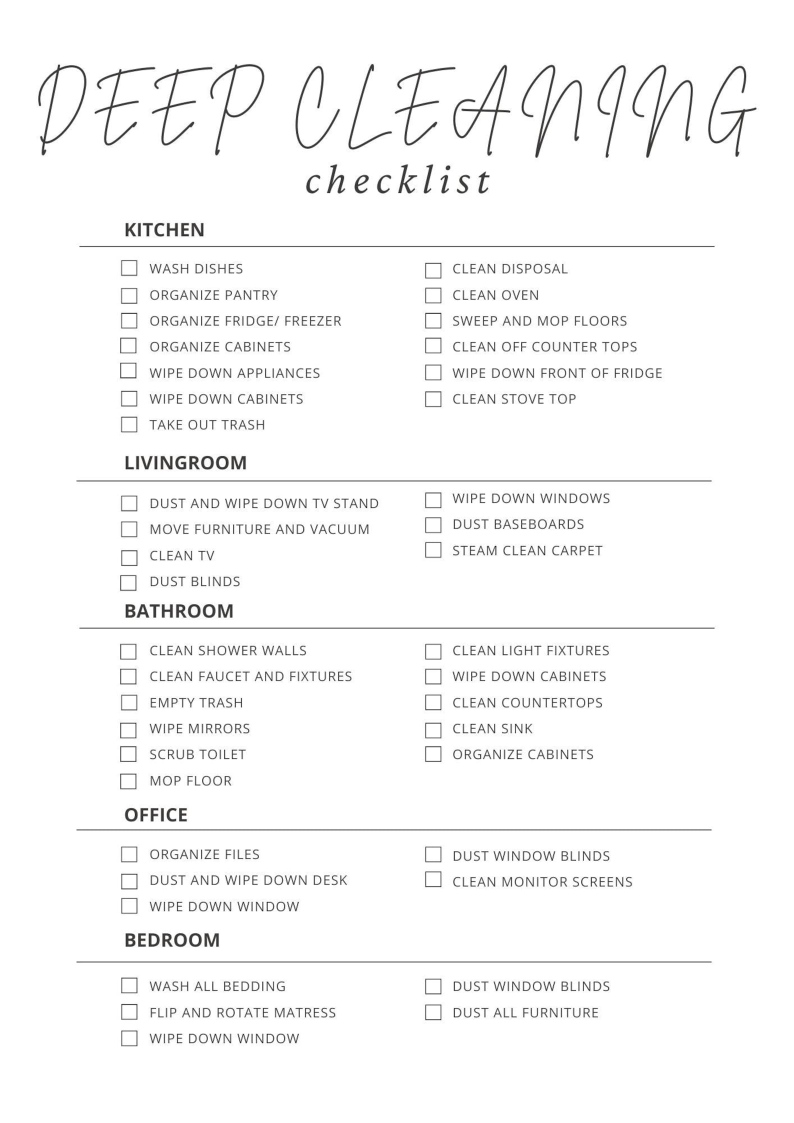 Ultimate Deep Cleaning Checklist | Room-by-room House Cleaning - Etsy