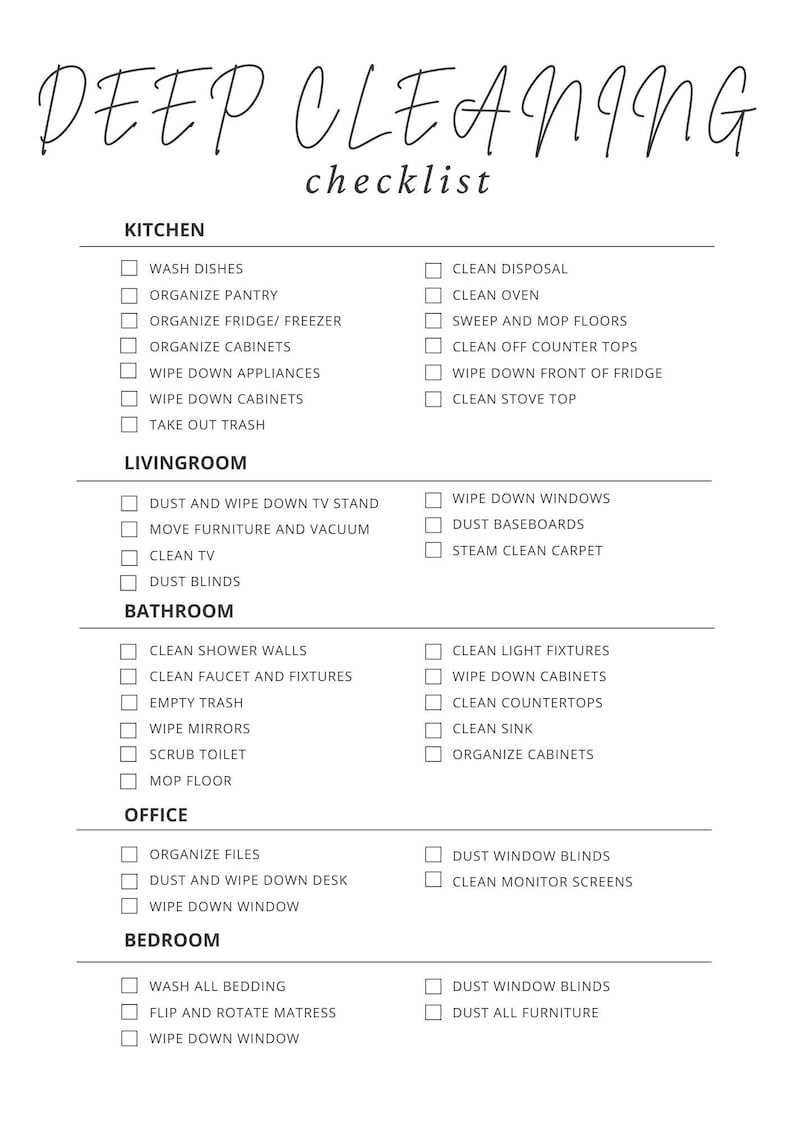 Ultimate Deep Cleaning Checklist | Room-by-room House Cleaning - Etsy