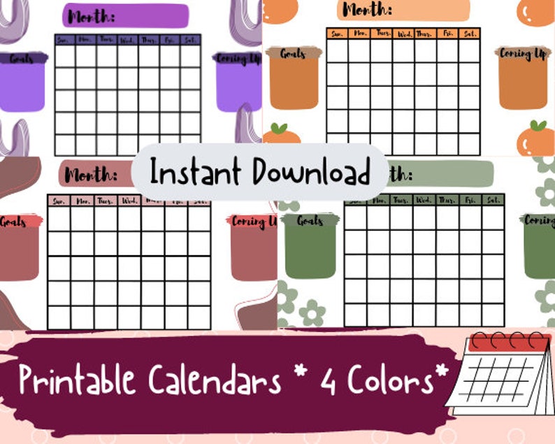Printable Calendars 4 Colors - Etsy
