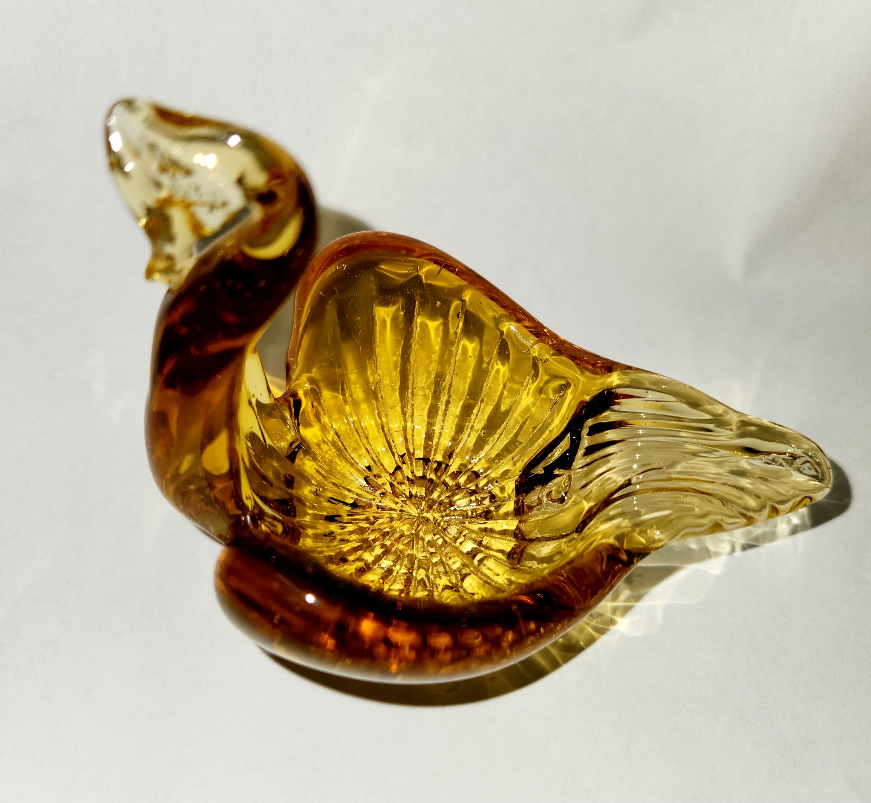 Italy Hand Blown Art Glass Amber Swan Candy Nut Dish Trinket - Etsy