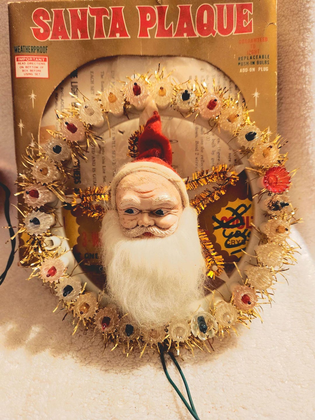 Vintage Rotating Lite Santa Plaque Light up Santa Claus Christmas Mid ...