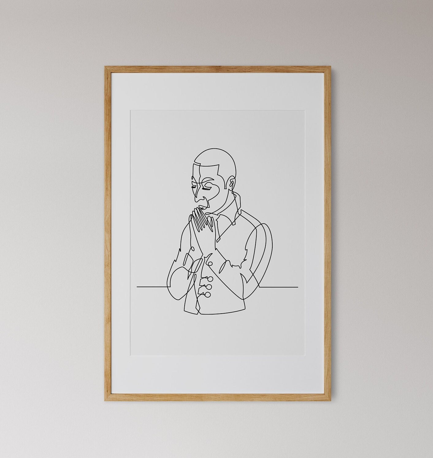 One Line Art,man Praying One Line Art, Printable Wall Art,man Wall Art ...