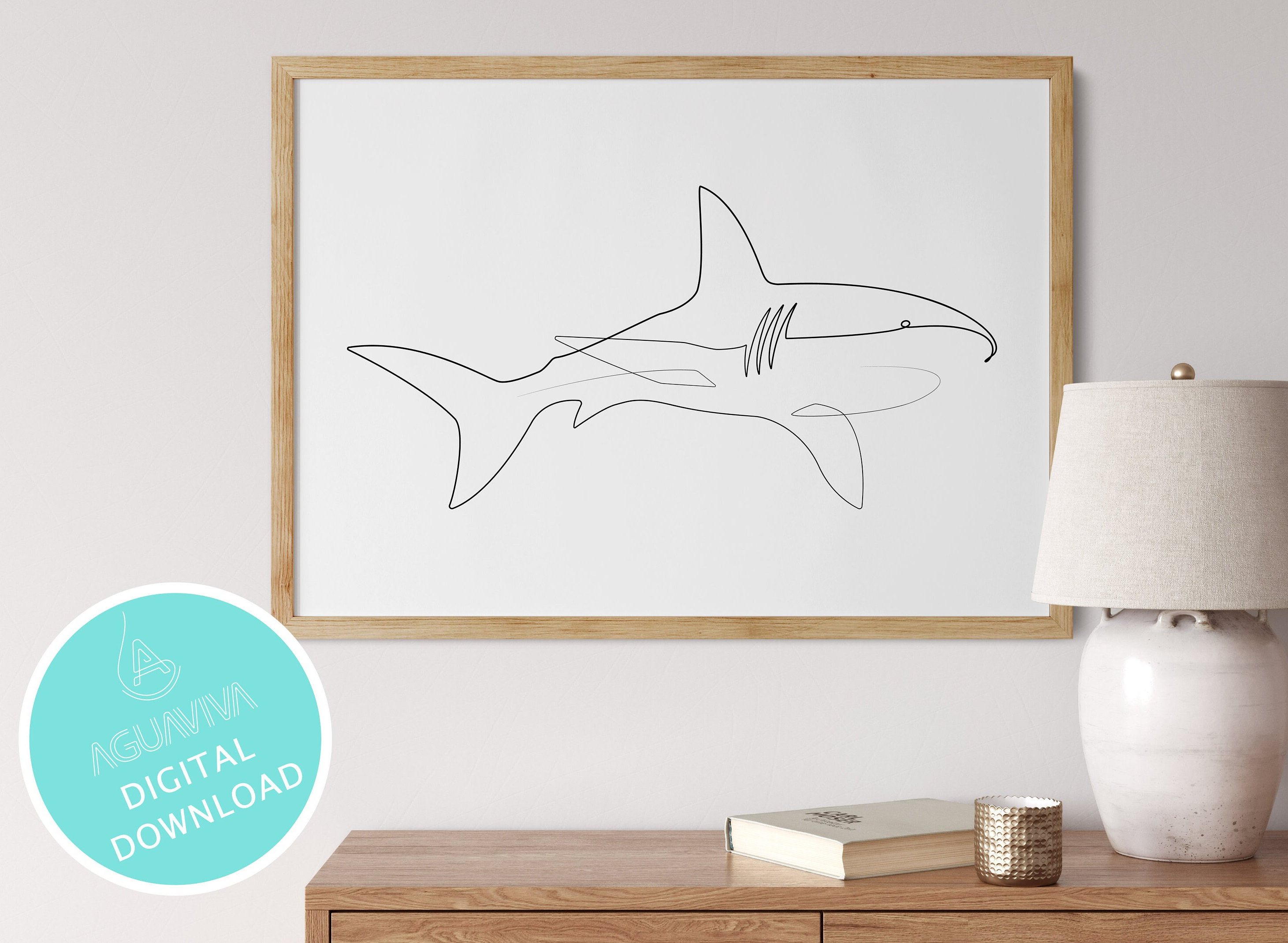 One Line Artone Line Shark Minimalistische Wall Decor - Etsy