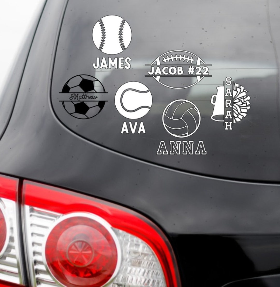 Personalized Sports Car Vinyl Decals | Soccer, Baseball, Tennis ...