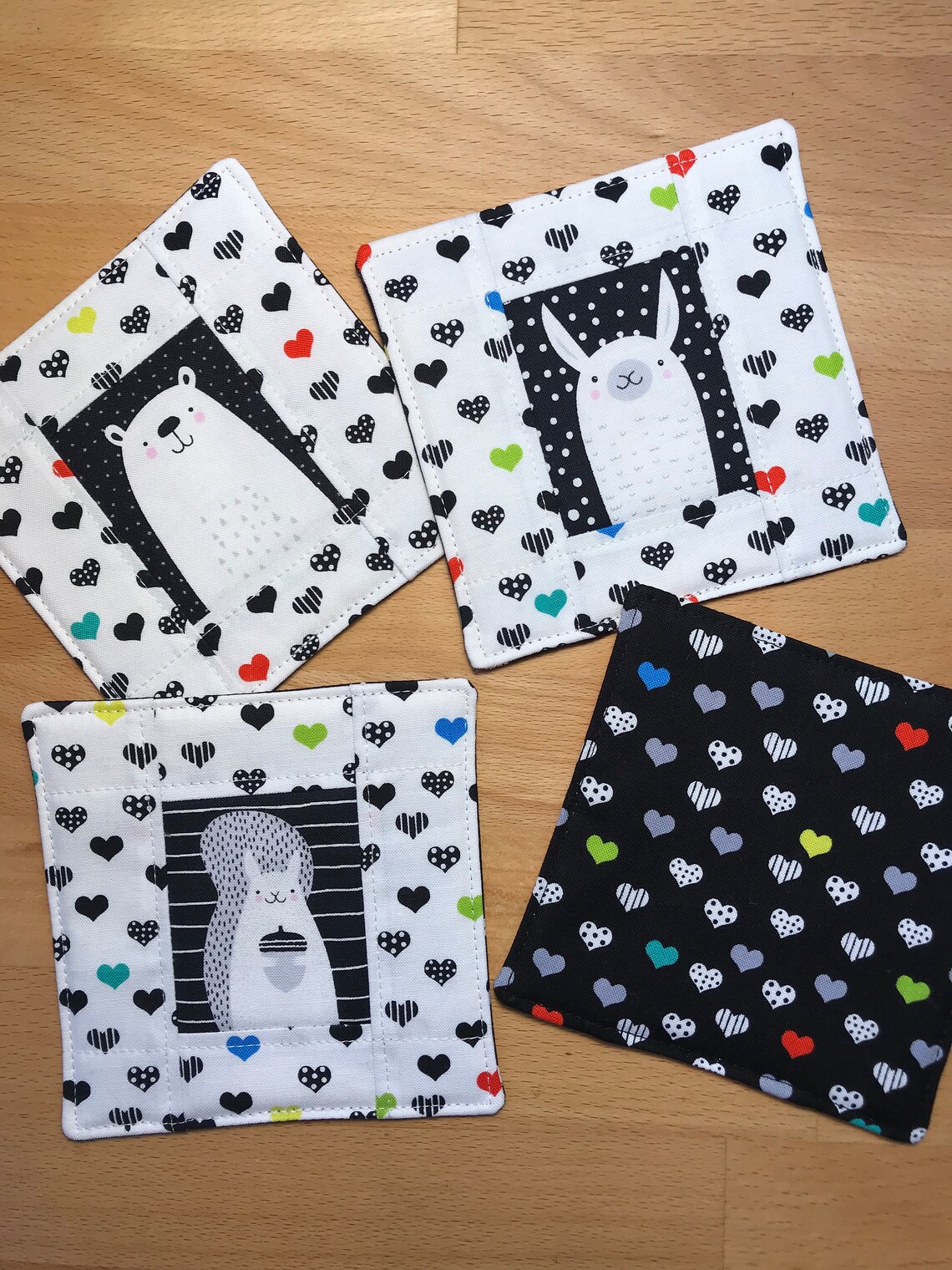 Bear Lion Squirrel Llama Adorable Little Beastie Coasters in Black and ...