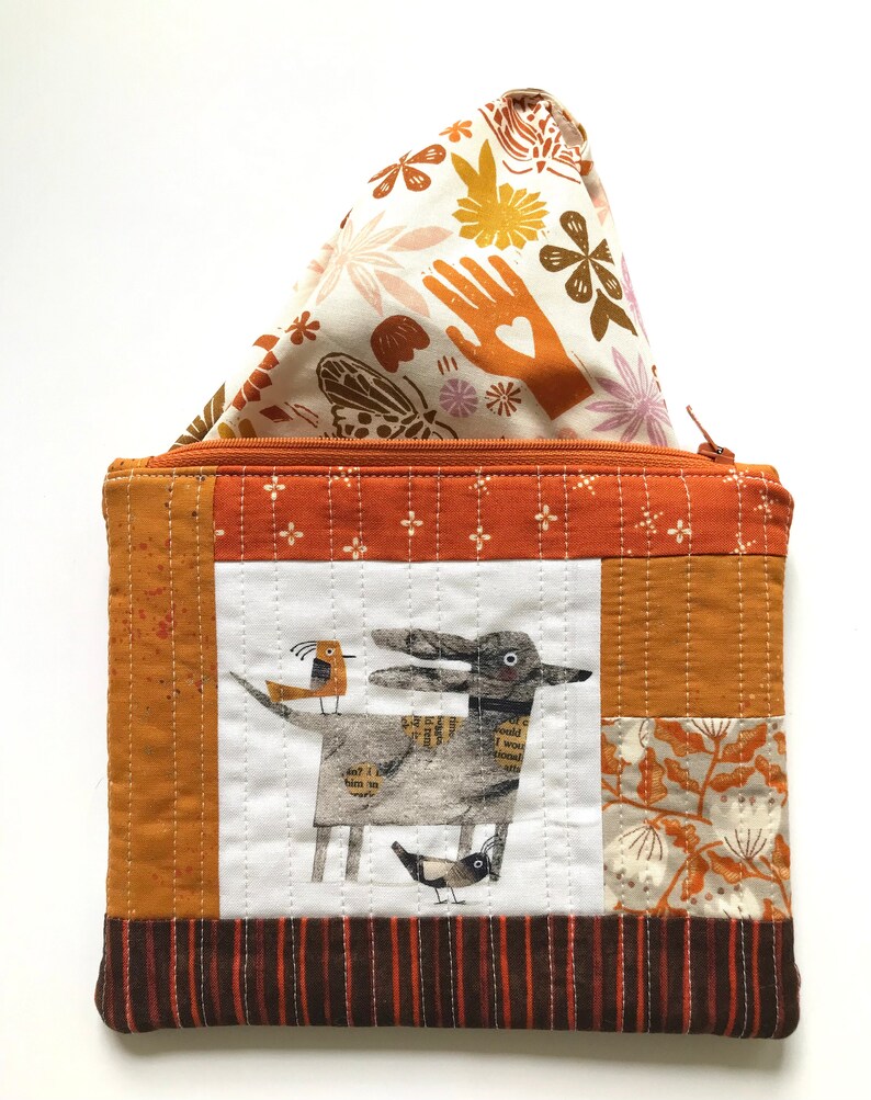 Charming Dog-themed Handmade and Quilted Zippered Pouch. Scarf-wearing ...