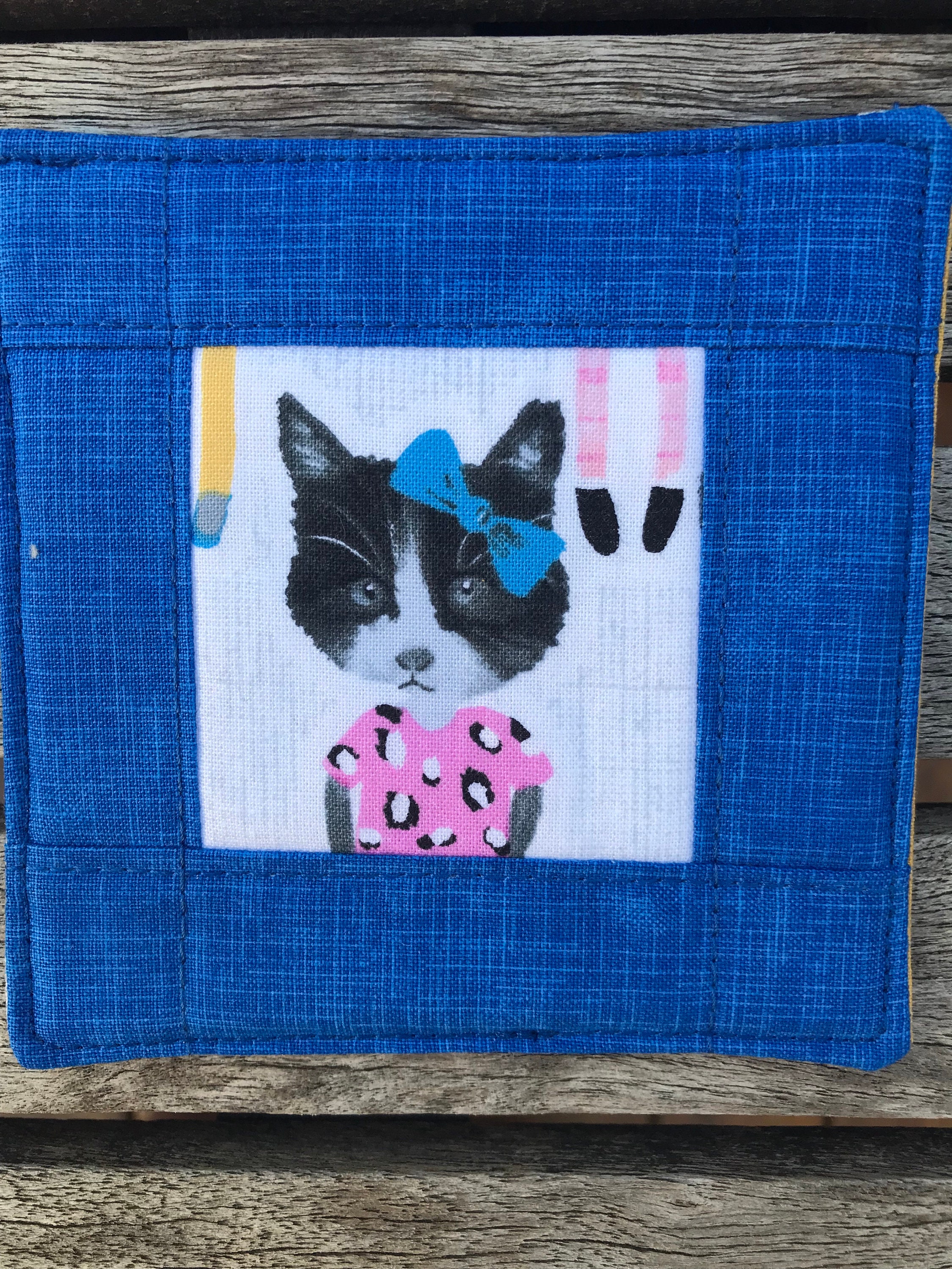 Handmade, Quilted, Cat-themed Fabric Coasters. Cut and Sewn in a ...