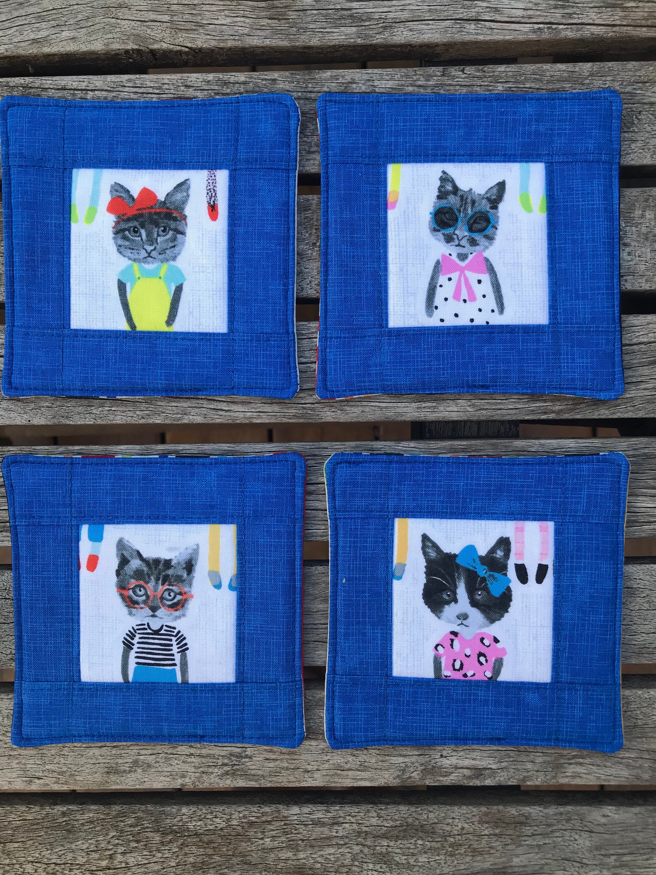 Handmade Quilted Cat-themed Fabric Coasters. Cut and Sewn in - Etsy
