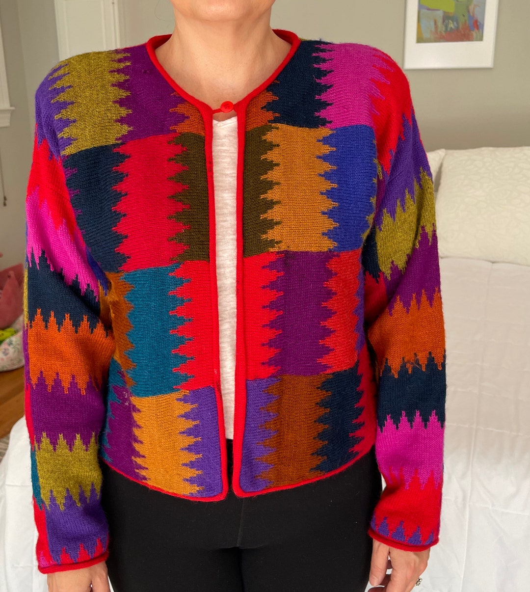 Multi-colored Wool Cardigan by Peruvian Connection 100% Alpaca Size S ...