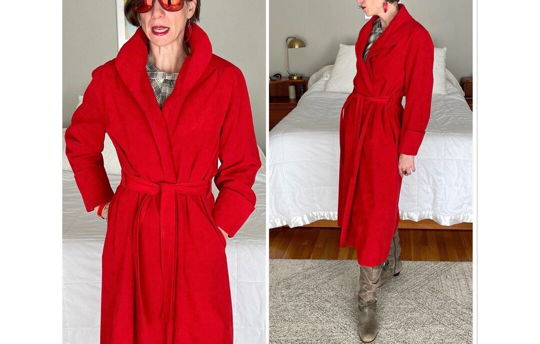 Red Ultrasuede Duster Trench Coat Size S to M - Etsy