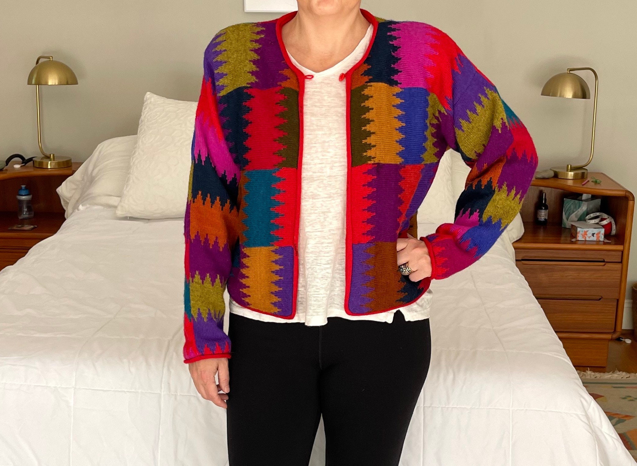 Multi-colored Wool Cardigan by Peruvian Connection 100% Alpaca Size S ...