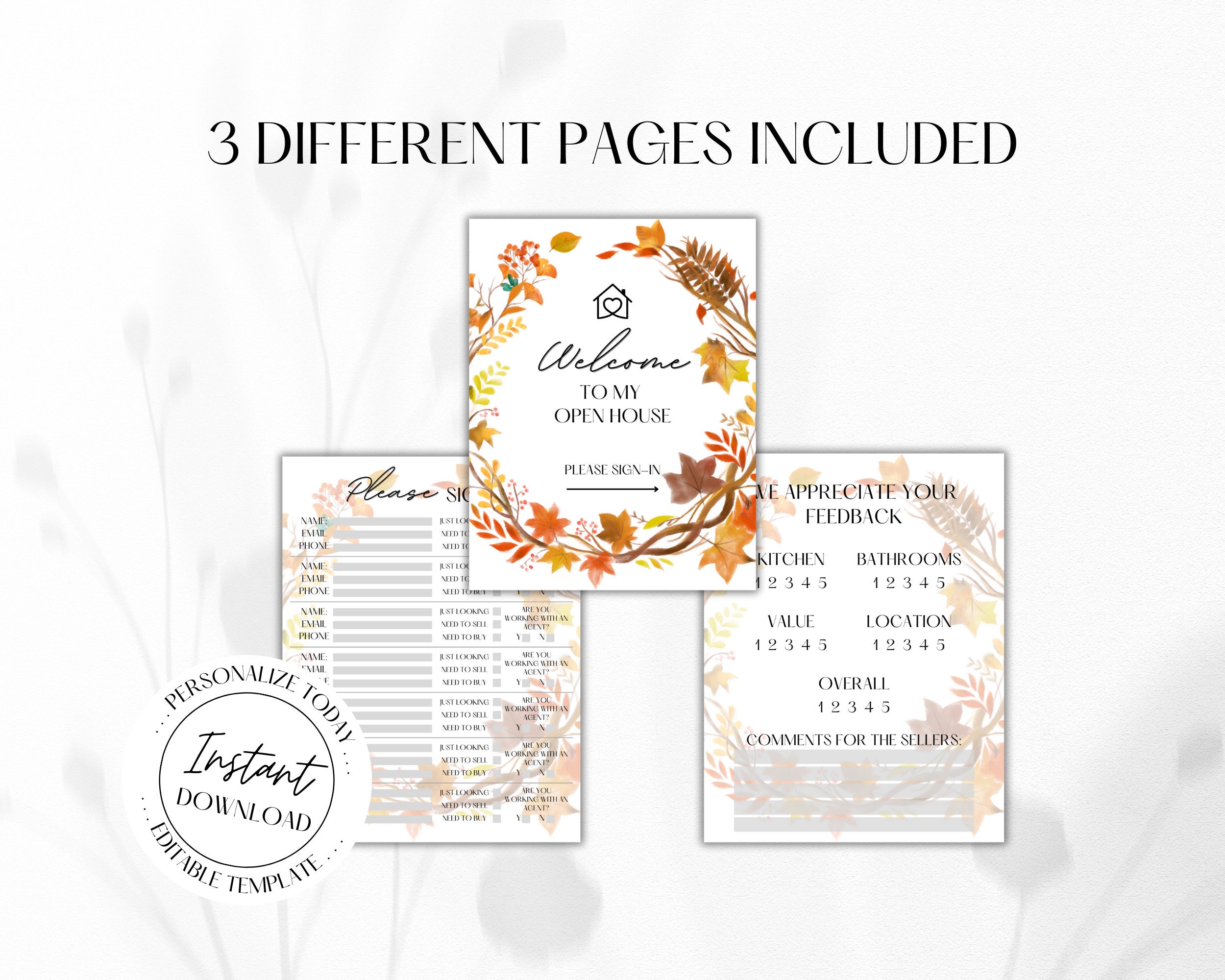 Fall Open House Bundle | Open House Sign in Sheet | Open House Welcome ...