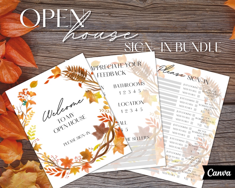 Fall Open House Bundle Open House Sign in Sheet Open House - Etsy