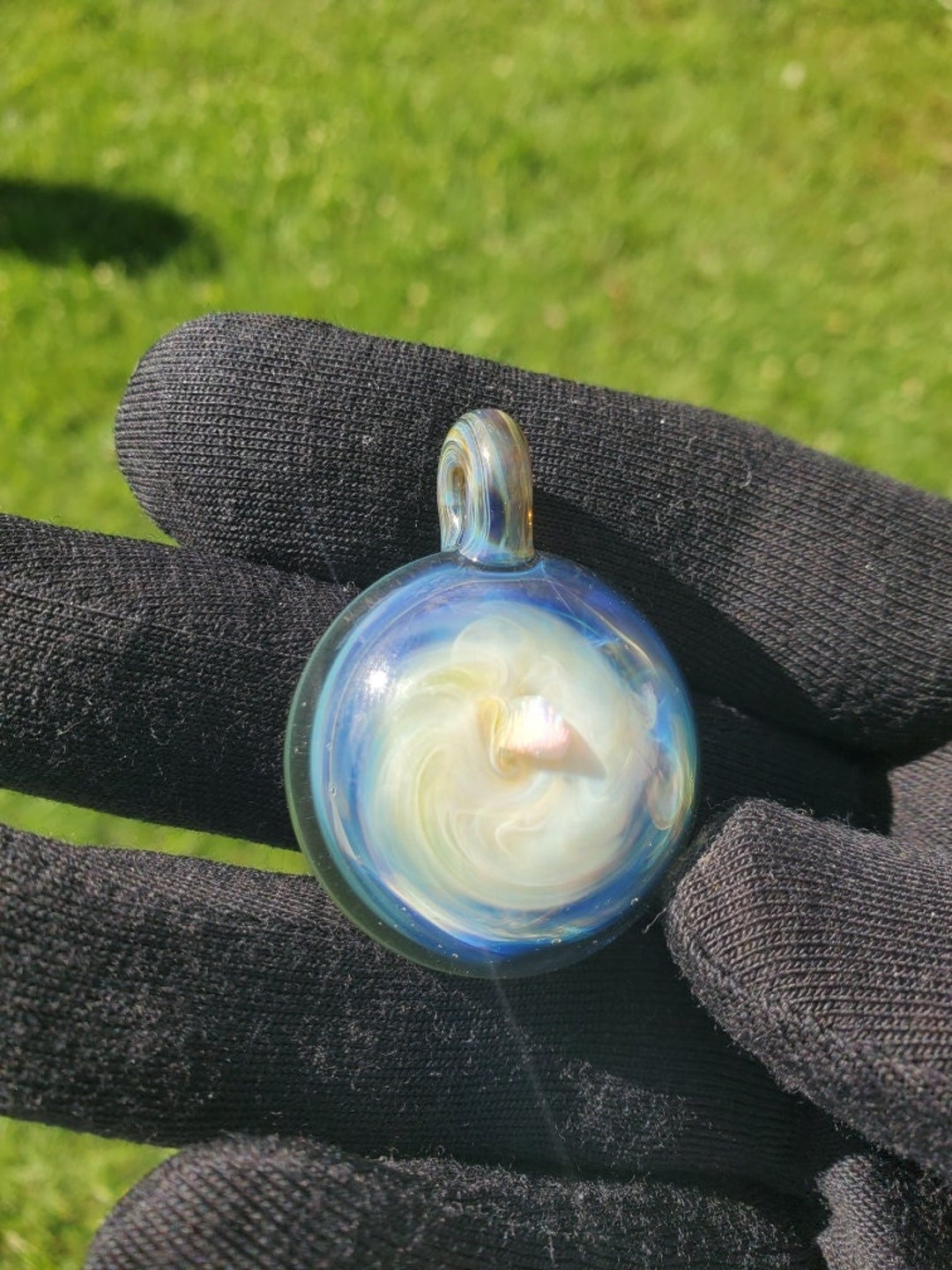 Handmade Glass Implosion Pendant With Opal-centered Stone - Etsy