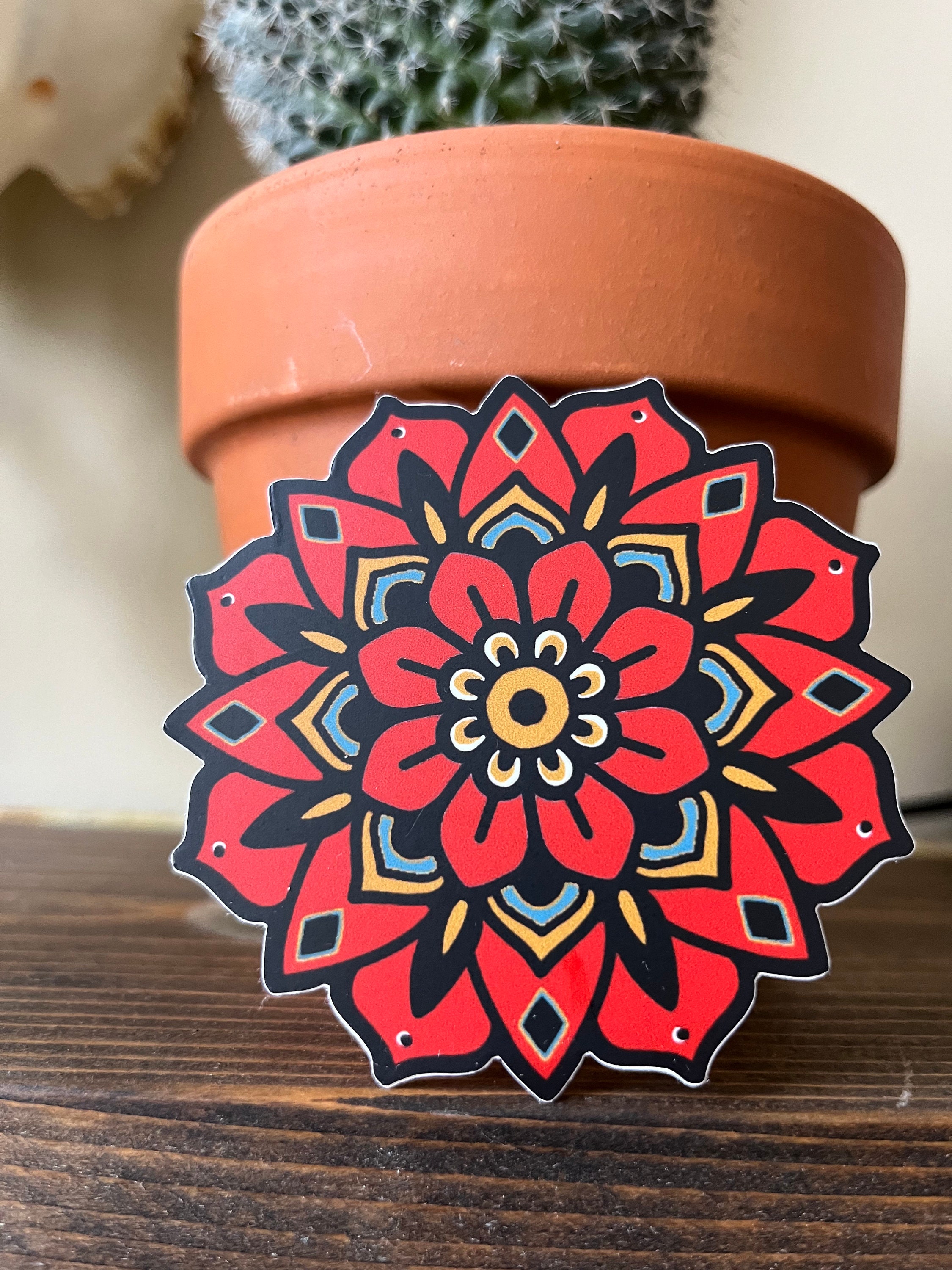 Flower Mandala Vinyl Sticker: Colorful Linework Art Decal - Etsy