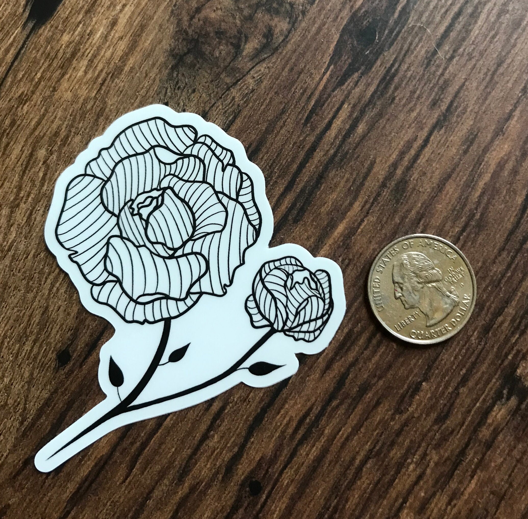 Linework Flower Sticker, Floral Decal, Outline Sticker, Matte Vinyl Die ...
