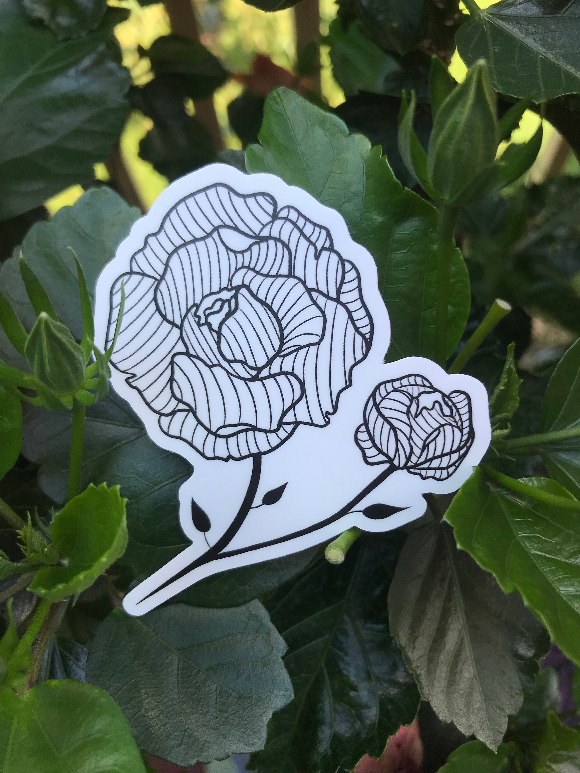 Linework Flower Sticker, Floral Decal, Outline Sticker, Matte Vinyl Die ...