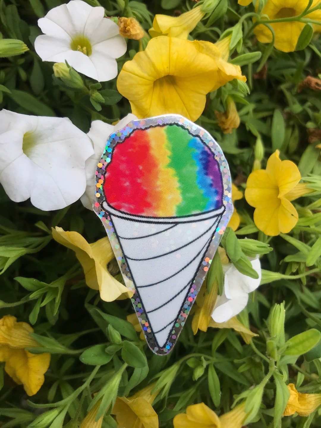 Rainbow Glitter Snow Cone Sticker: Waterproof Gloss Decal - Etsy