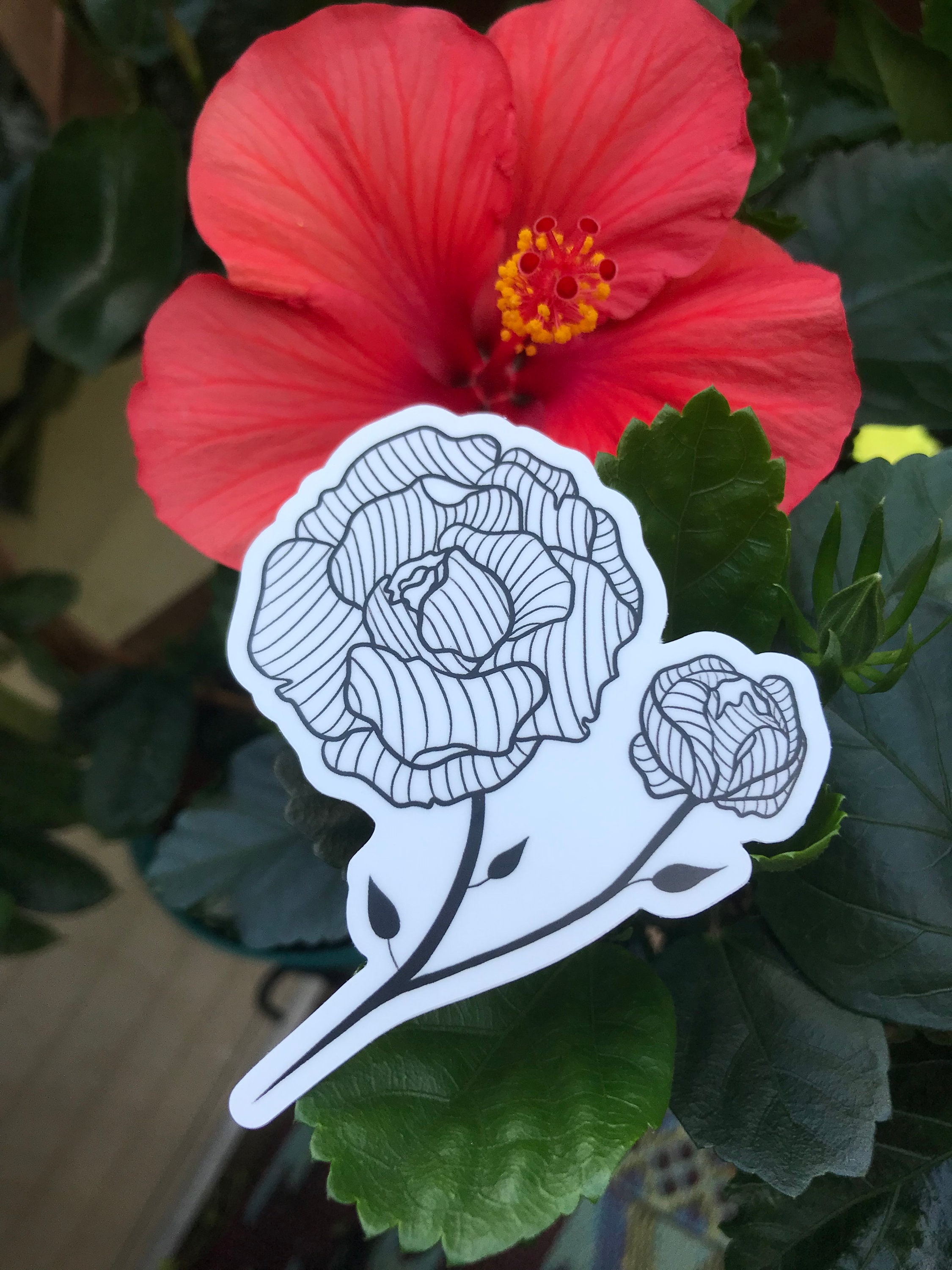 Linework Flower Sticker, Floral Decal, Outline Sticker, Matte Vinyl Die ...