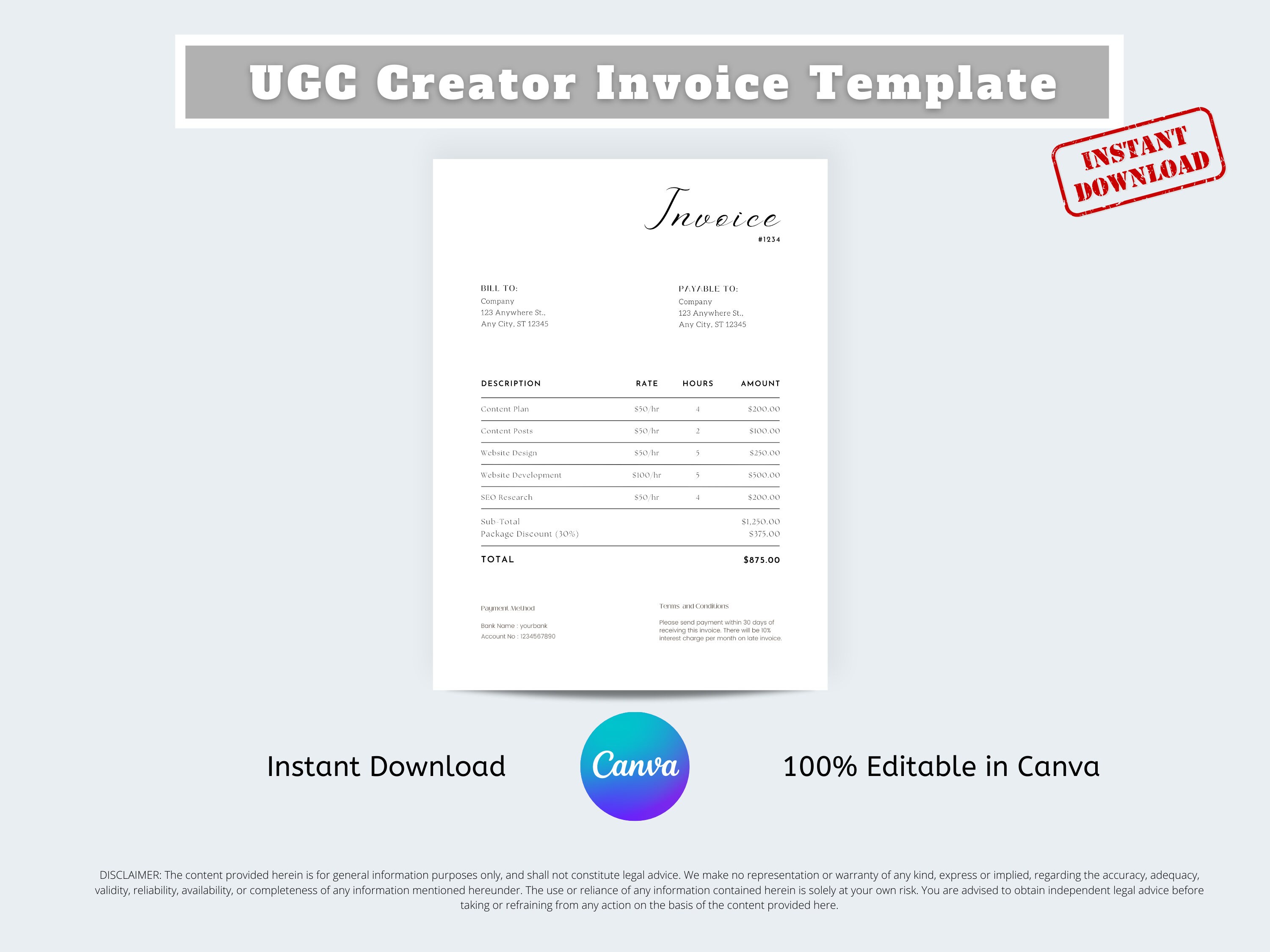 Invoice for Influencer Invoice Template UGC Creator UGC - Etsy Ireland