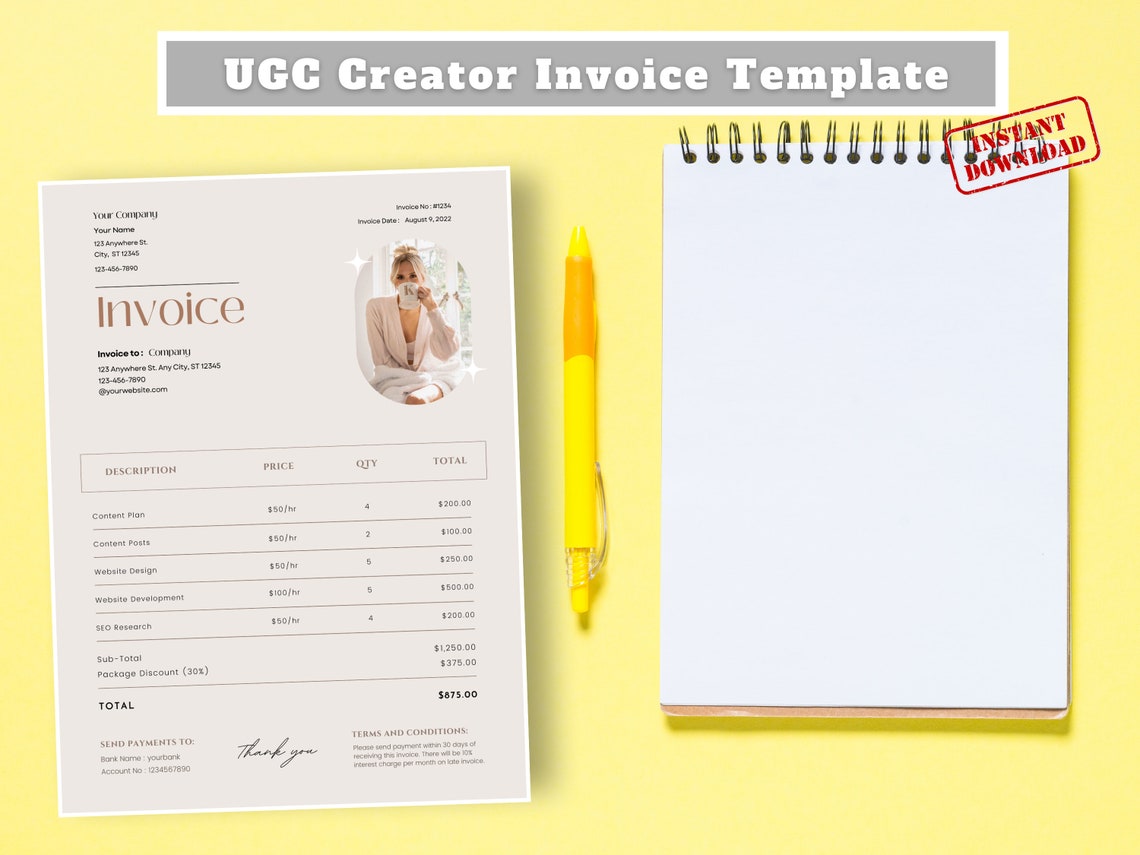 Invoice for Influencer, Invoice Template, UGC Creator, UGC, Invoice for ...