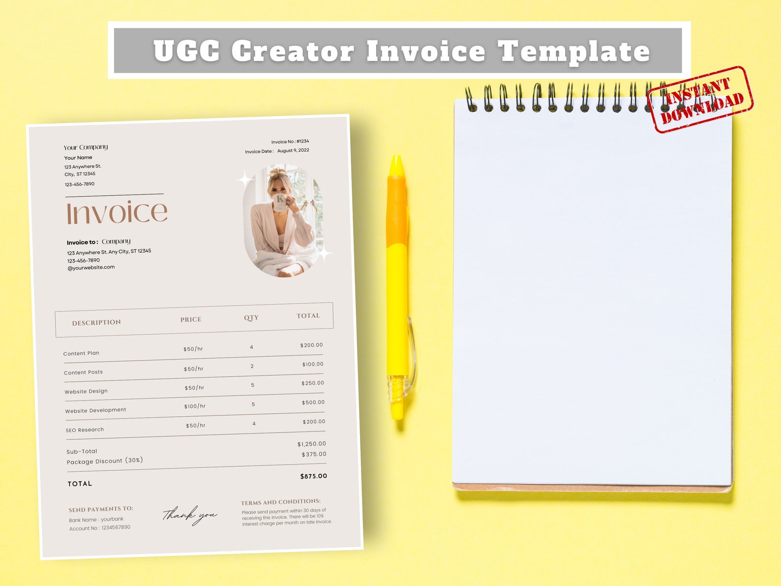 Invoice for Influencer, Invoice Template, UGC Creator, UGC, Invoice for ...