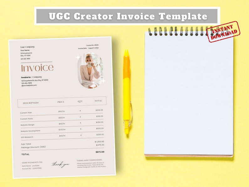 Invoice for Influencer, Invoice Template, UGC Creator, UGC, Invoice for ...