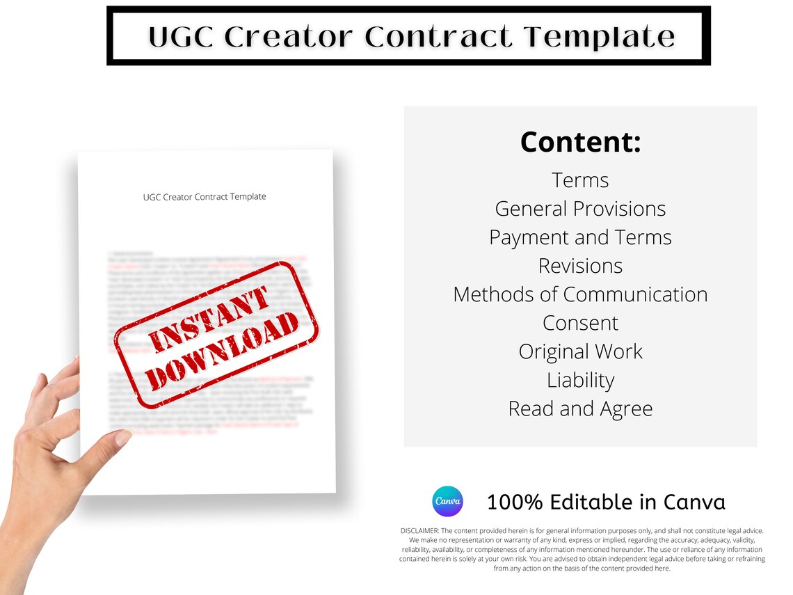 UGC Creator Contract Template, UGC Template, UCG Contract, User ...