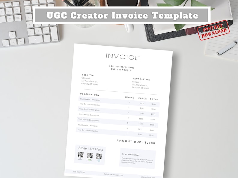 Invoice for Influencer, Invoice Template, UGC Creator, UGC, Invoice for ...