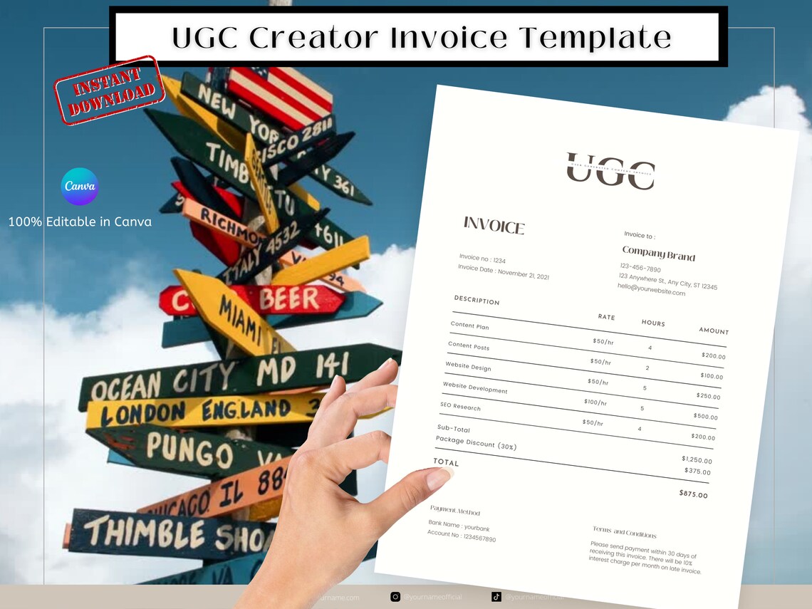 Invoice for Influencer, Invoice Template, UGC Creator, UGC, Invoice for ...