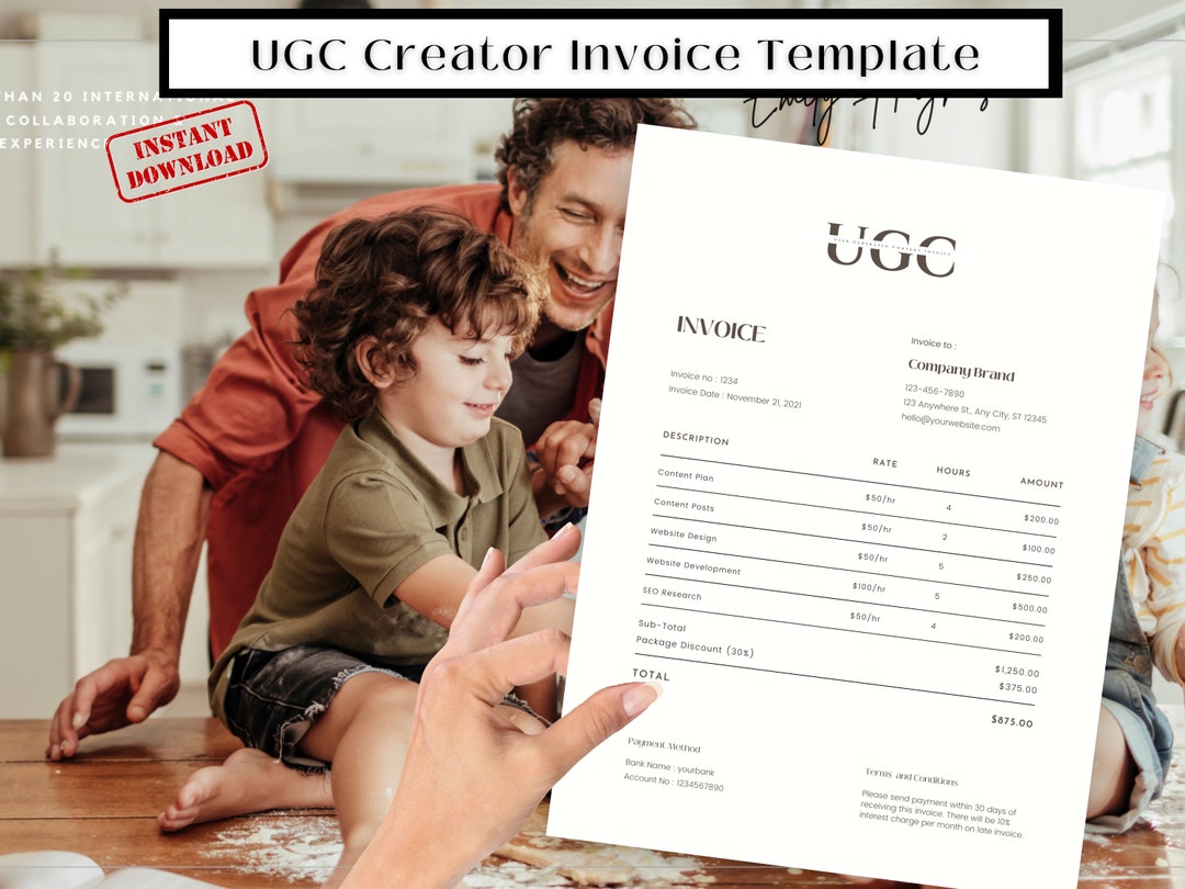 Invoice for Influencer, Invoice Template, UGC Creator, UGC, Invoice for ...