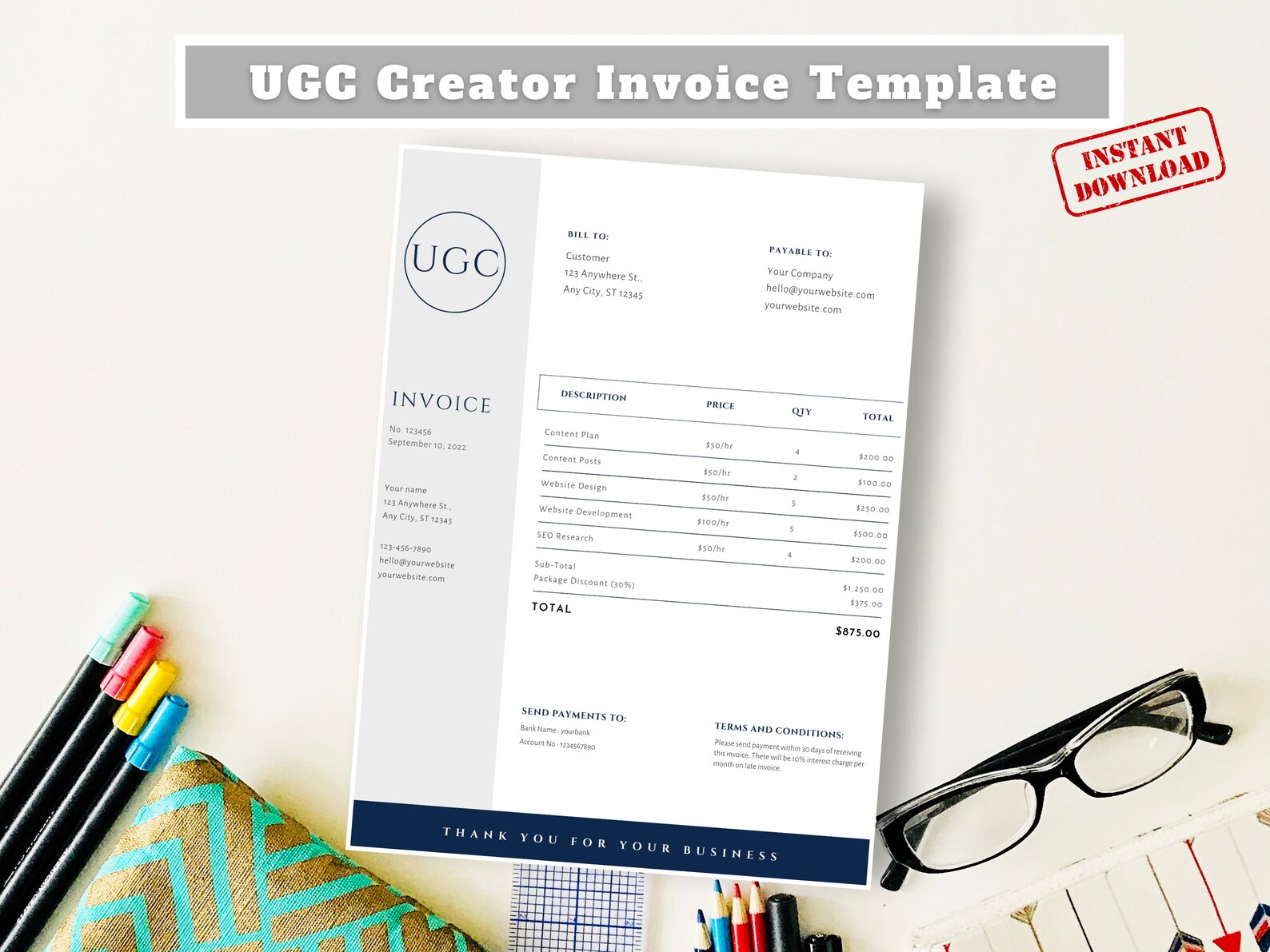 Invoice for Influencer, Invoice Template, UGC Creator, UGC, Invoice for ...